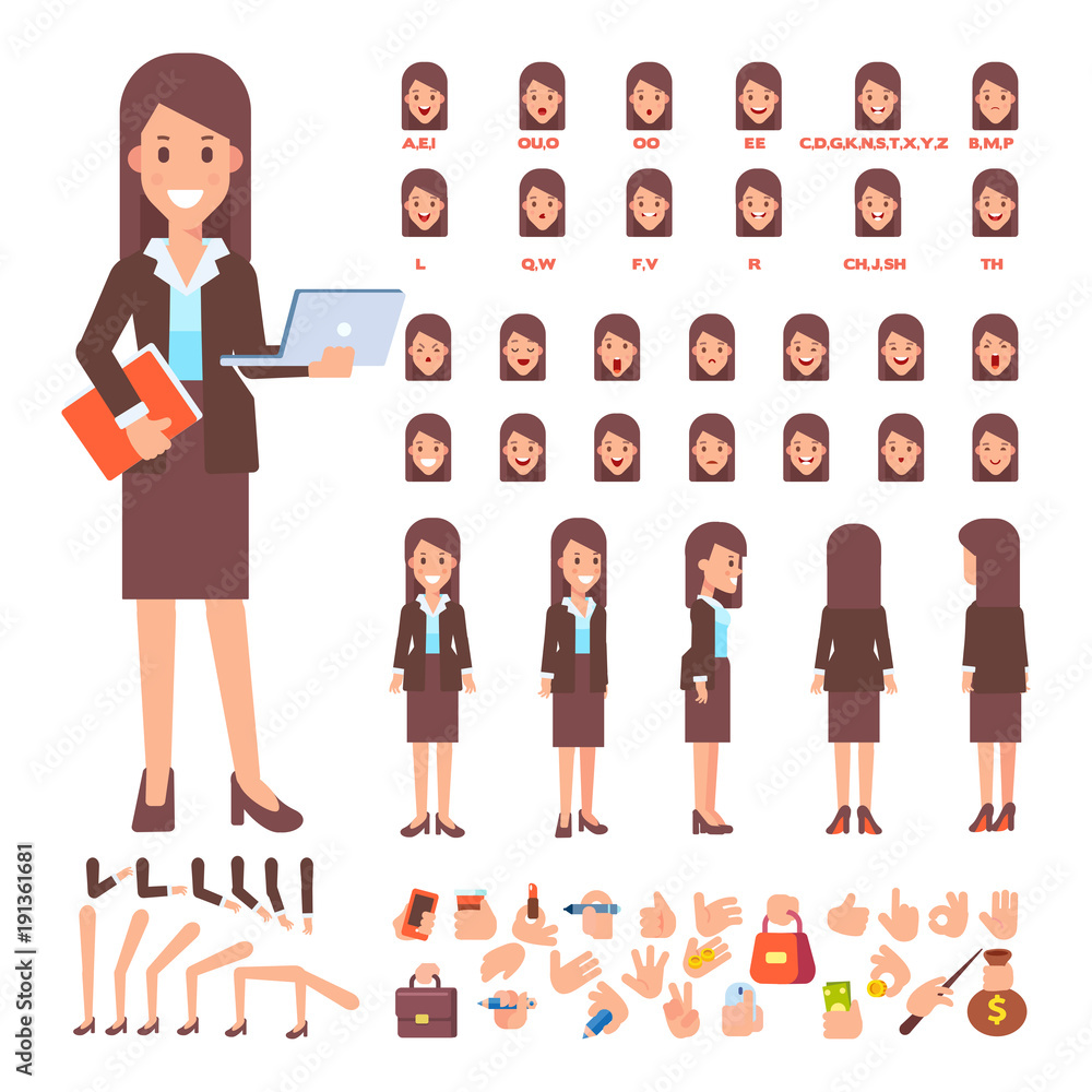 Business lady character for your scenes. Character creation set with ...