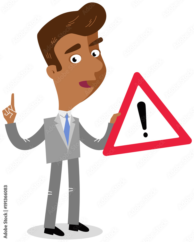 Vector illustration of an asian cartoon businessman holding warning ...