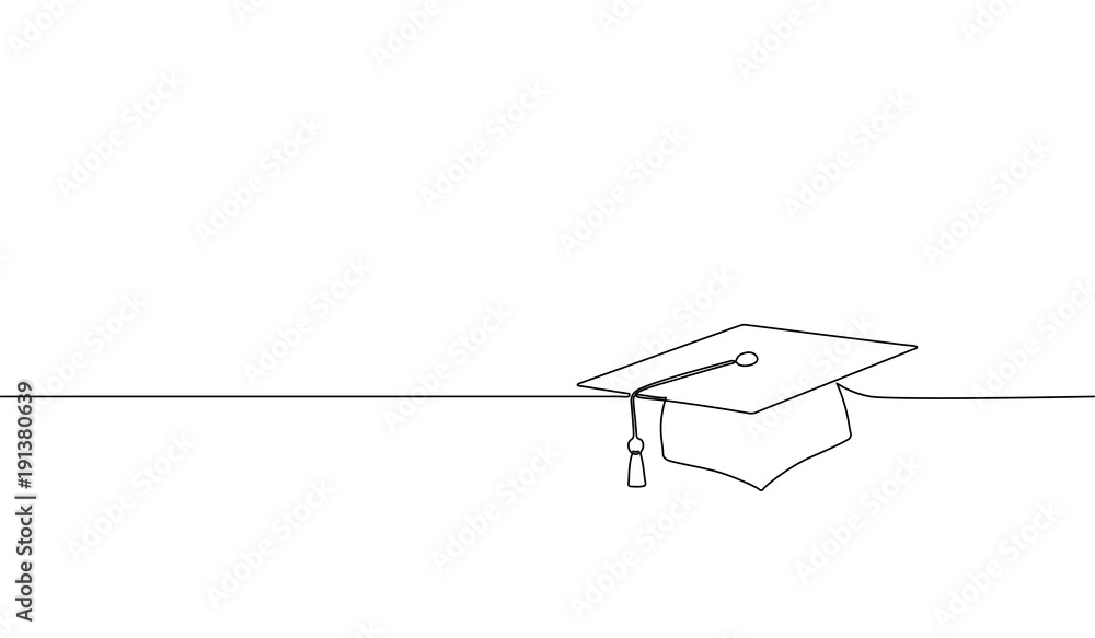 Single continuous line art graduation cap. Celebration ceremony master ...