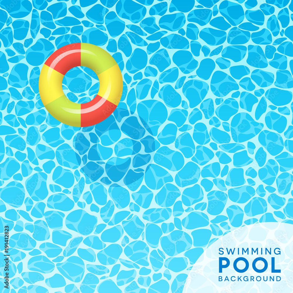 Clear blue swimming pool water background with floating inflated swim ...