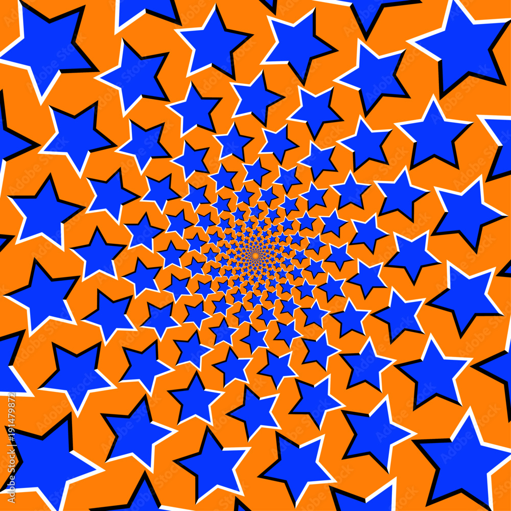 Star spiral optical illusion. Blue stars moving on an orange background ...