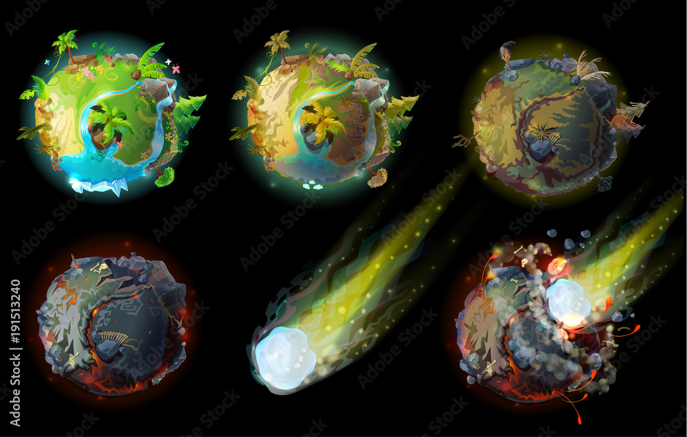 Stages of earth death, climate changes and global warming, heat and ...