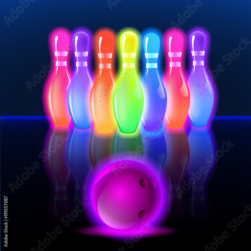 Bowling neon glowing pins. Vector clip art illustration. Stock Vector ...