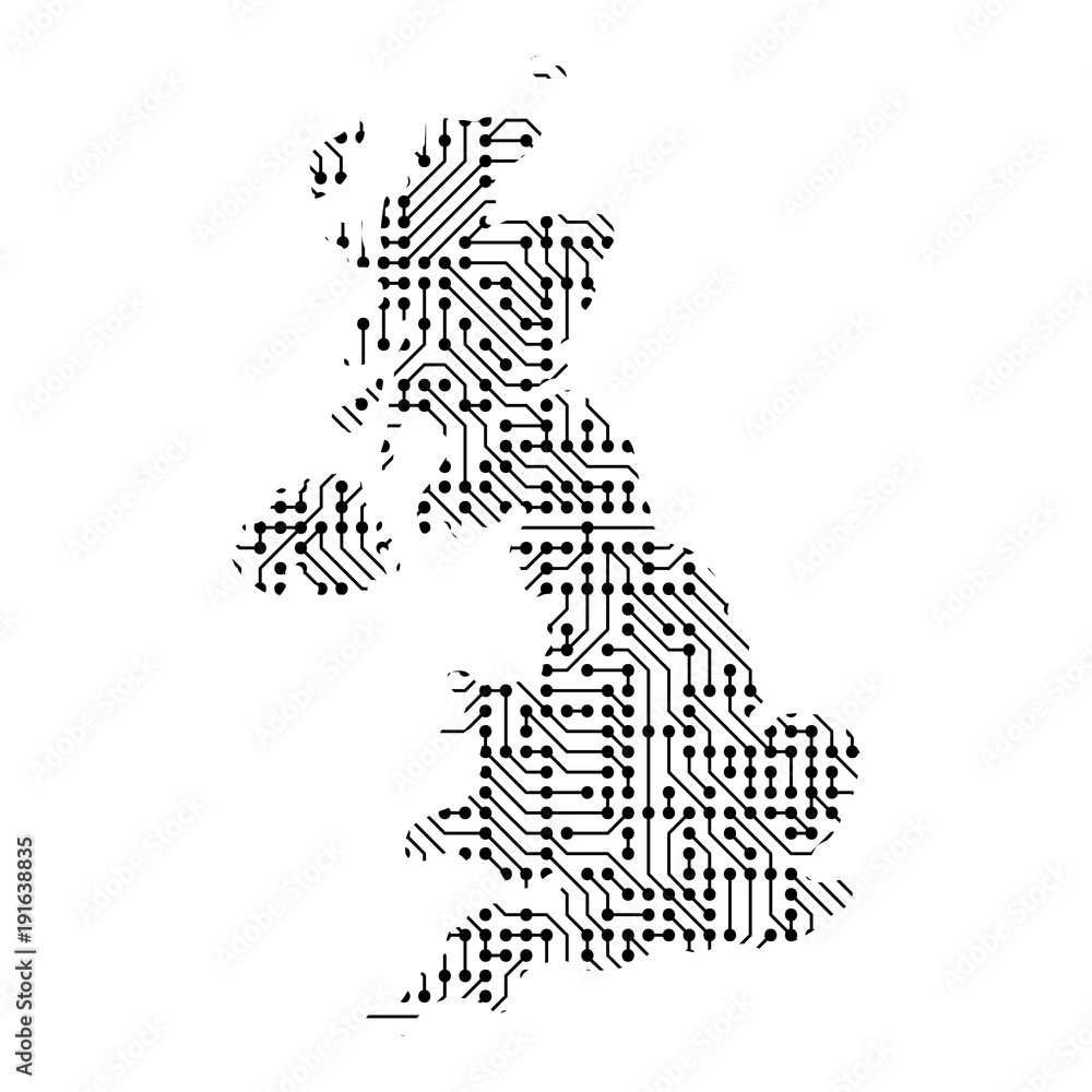 Abstract schematic map of Great Britain from the black printed board ...