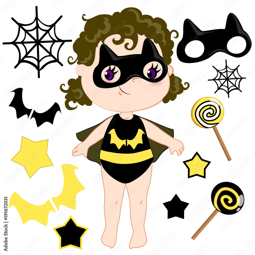 Cute cartoon superhero girl vector clip art set. Stock Vector | Adobe Stock