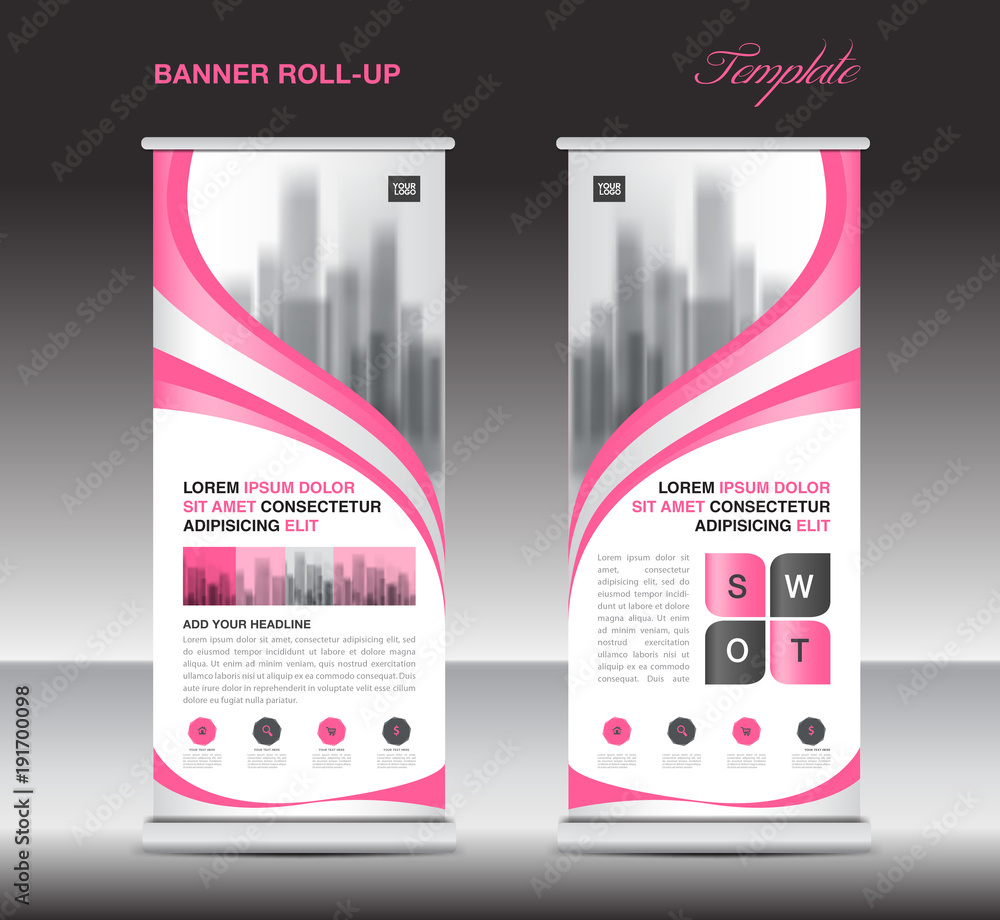 Pink Roll up banner template, stand, display, x-banner, j-flag, pull-up ...