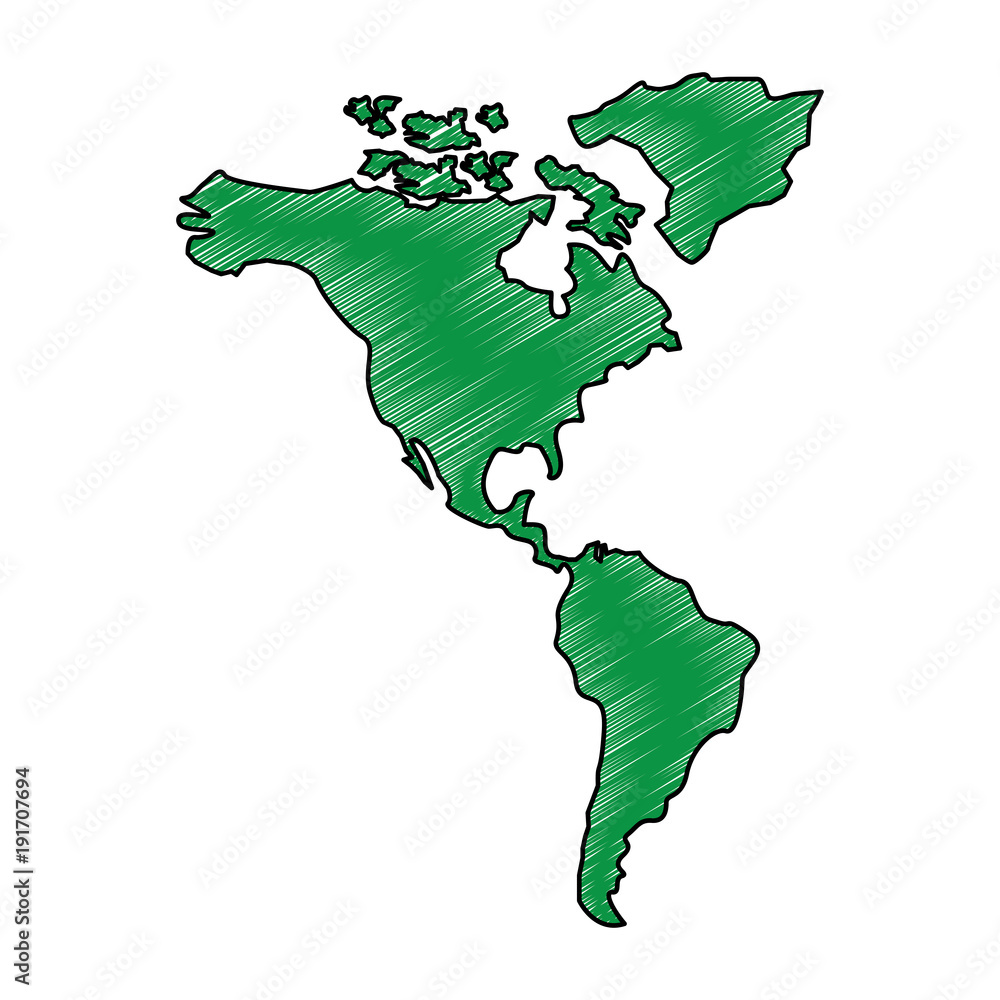 north and south america map continent vector illustration drawing green ...