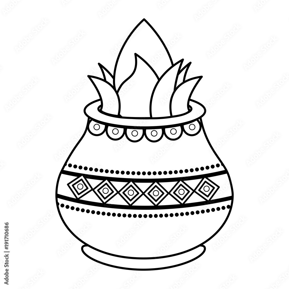 vessel with coconut leaves for hindu ritual purna kalasha vector ...