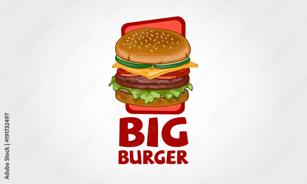 Big Burger Vector Logo Template. Vector illustration of burger shop ...