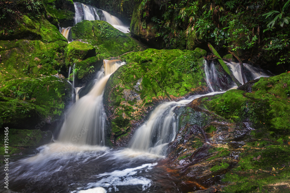 Pelaur camp waterfall with mossy rock and clean water, when heading ...