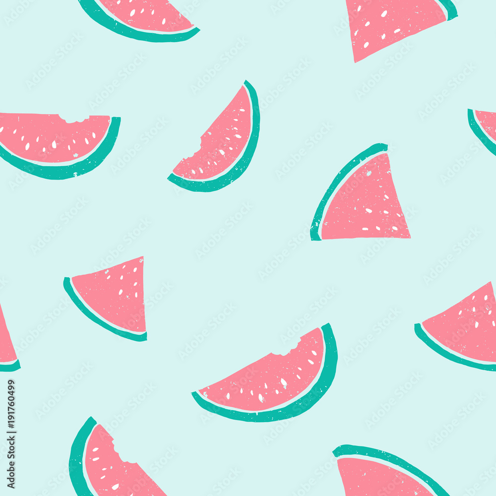 Seamless watermelon pattern. Cute pastel light colors pink, blue, green ...