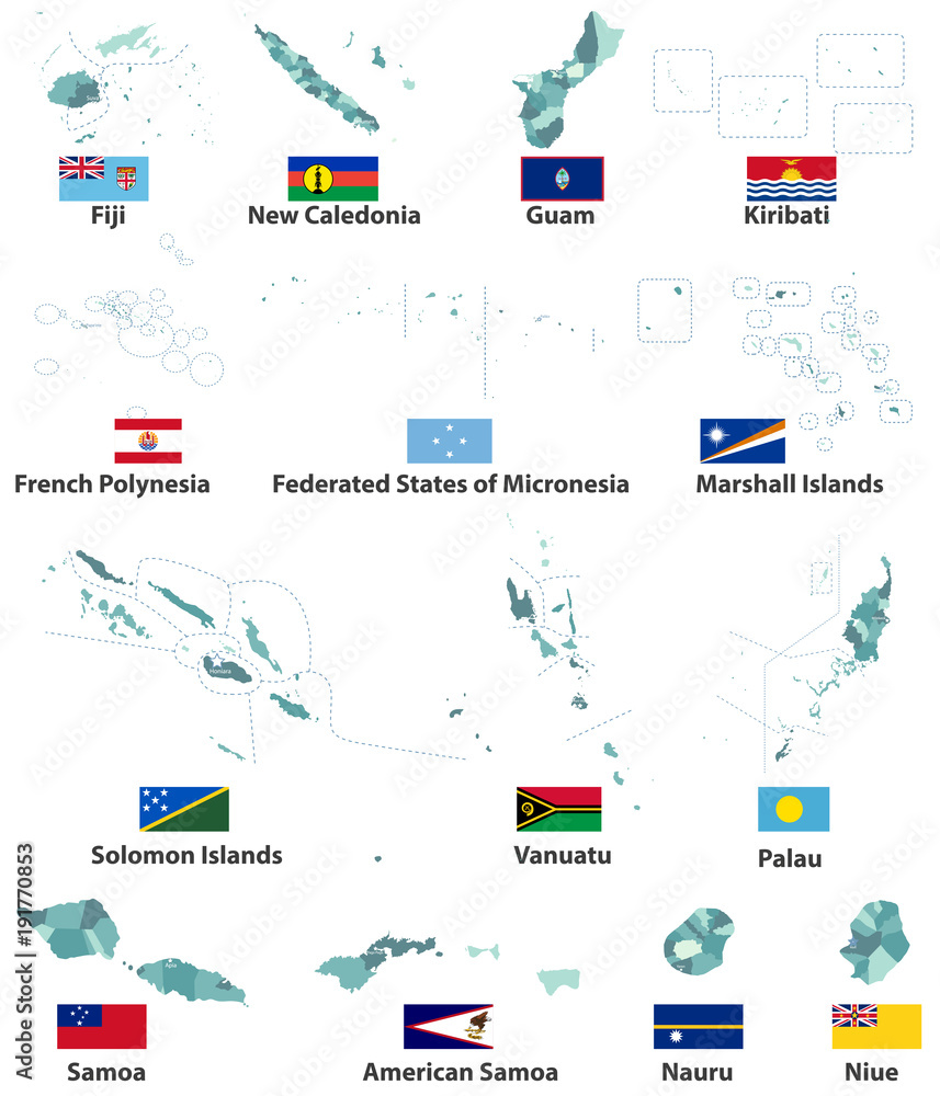 oceania countries with administrative divisions (regions borders ...