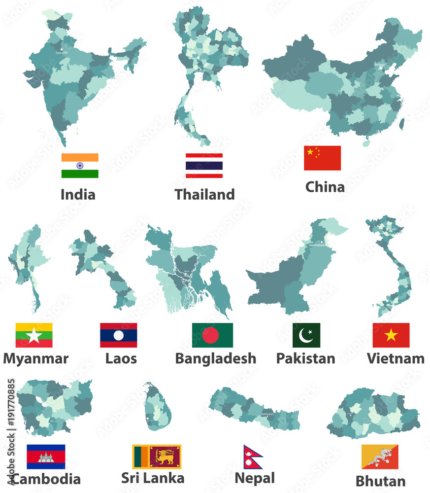 east asian countries with administrative divisions (regions borders ...