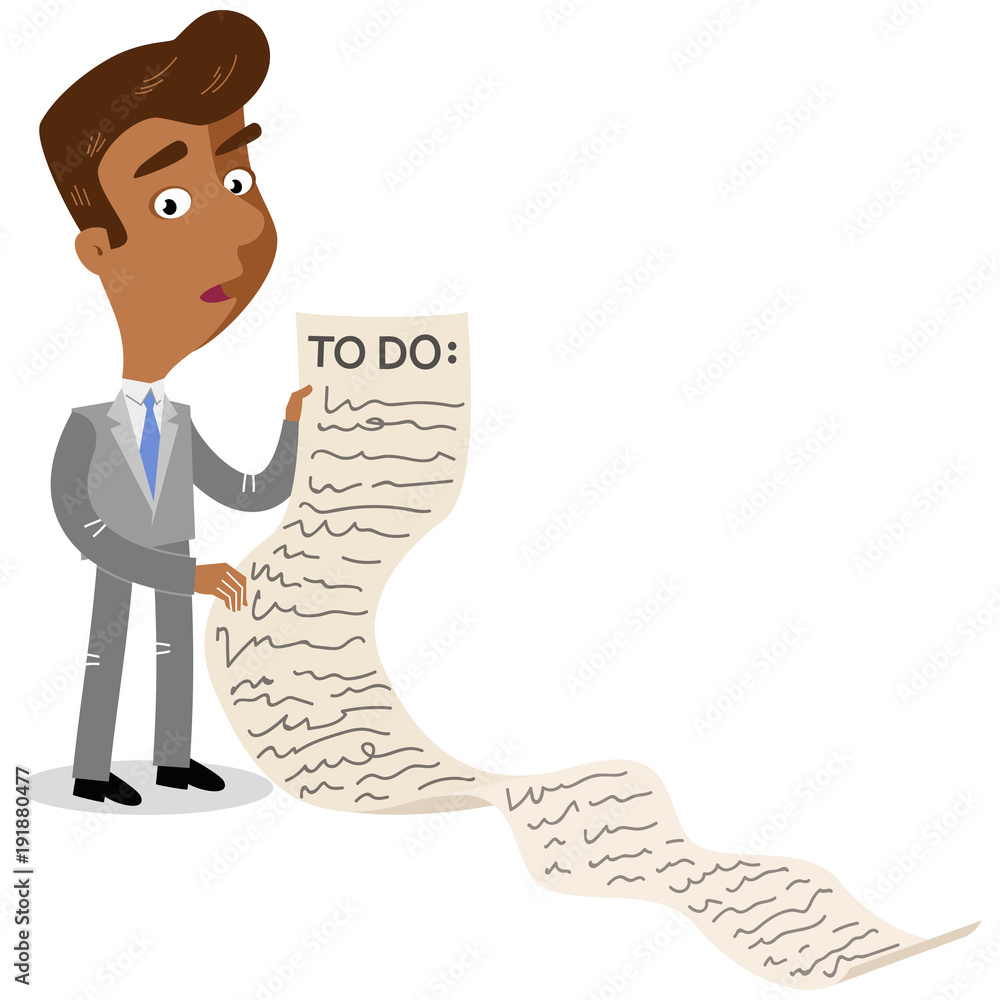 Vector illustration of an exhausted asian cartoon businessman holding a ...