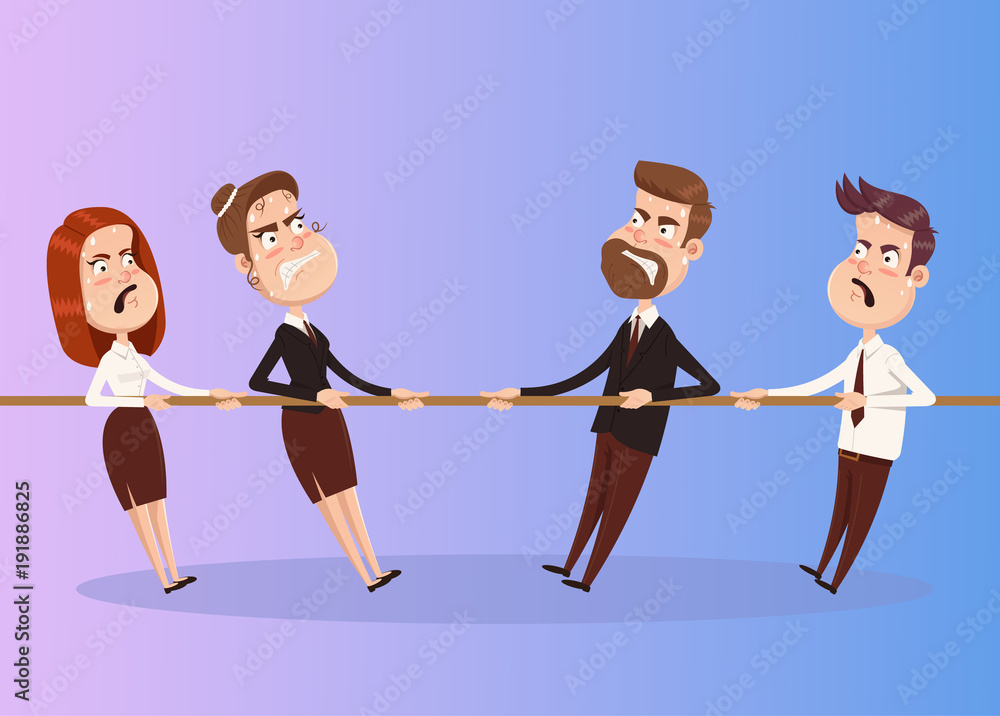 Man vs woman competition game. People pull rope. Vector flat cartoon ...