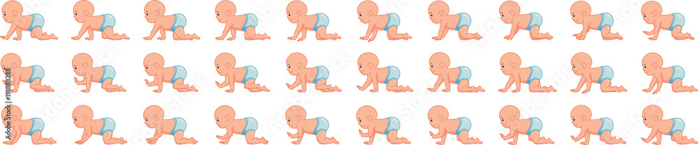 Vector de Stock Baby crawl animation, animation sprite sheet, loop ...