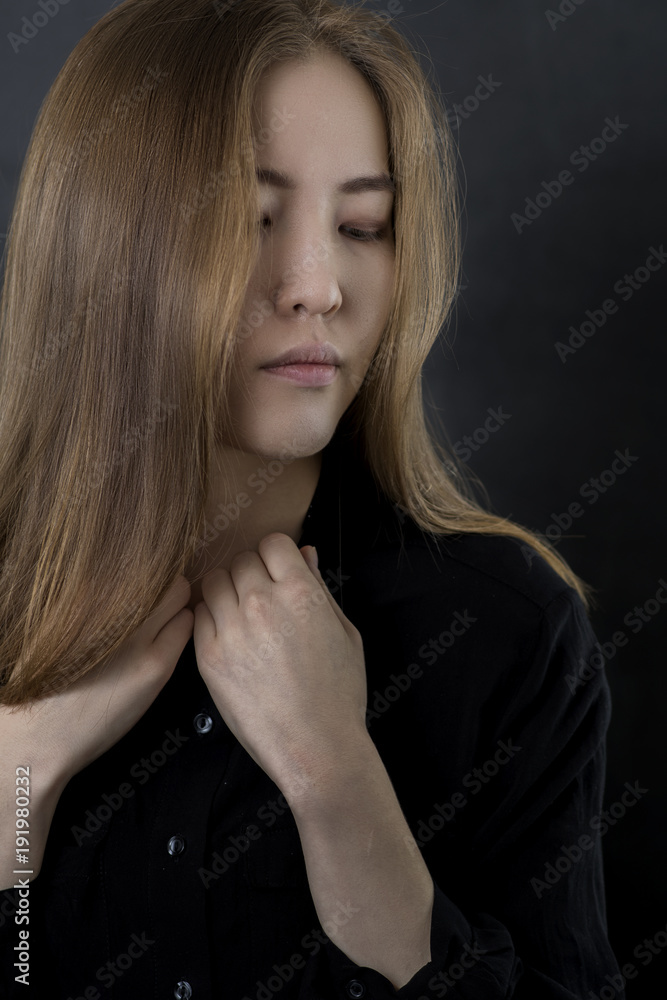 Beauty Woman Face. Portrait of beautiful Mongolian young female on ...