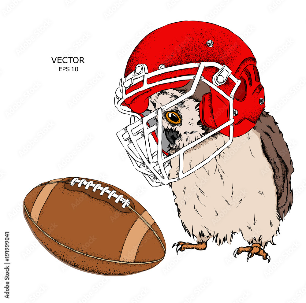 Portrait of a Owl in a helmet. Can be used for printing on T-shirts ...