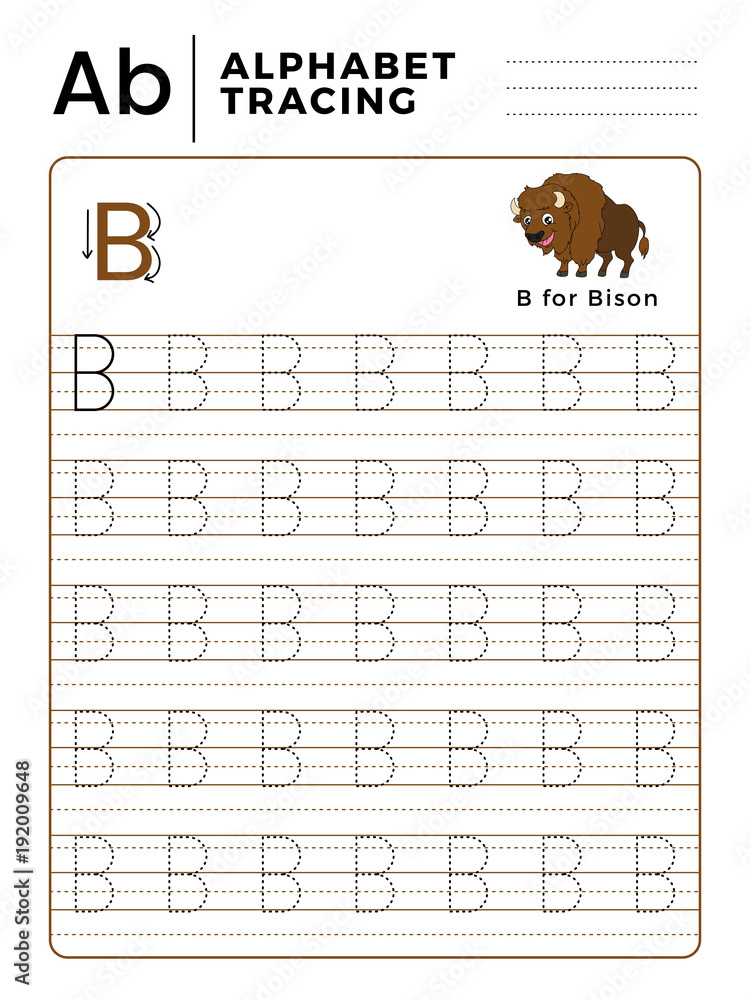 Letter B Alphabet Tracing Book with Example and Funny Bison Cartoon ...