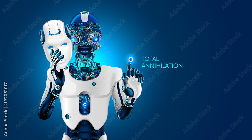 Vector de Stock Artificial intelligence destroy humanity. Robot removes ...
