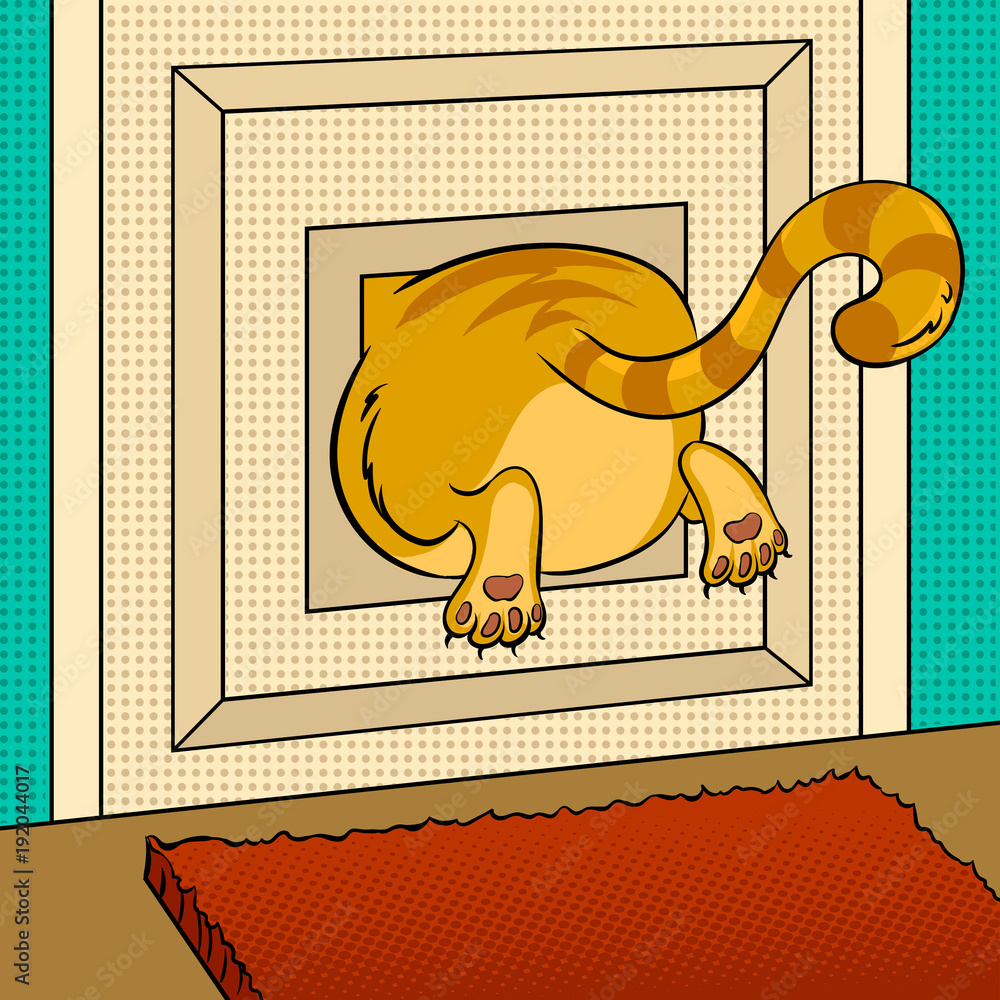 Fat cat stuck pop art vector illustration Stock Vector | Adobe Stock