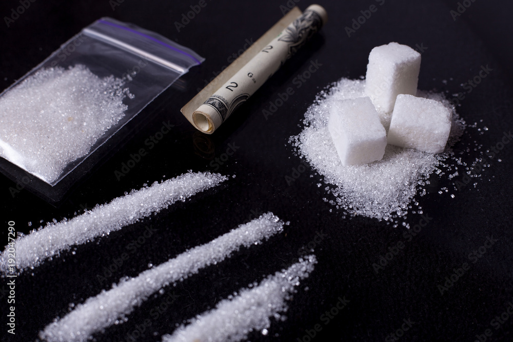 Sugar addict. Addiction of sweets and fast carbohydrates. Lines of ...