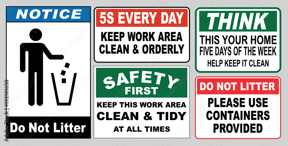 set of Clean sticker sign for plant site outdoor (please do not litter ...