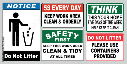 set of Clean sticker sign for plant site outdoor (please do not litter ...
