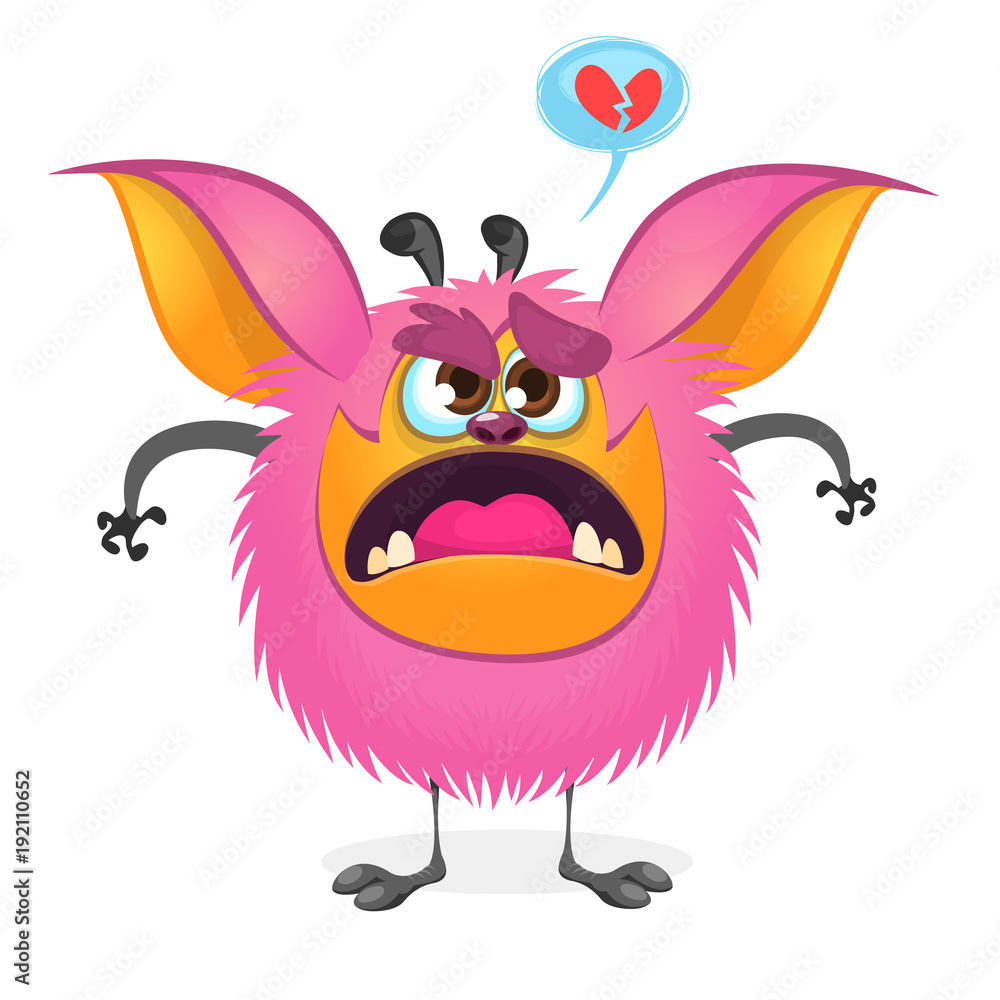 Angry cartoon fat pink monster. Vector illustration of a monster ...