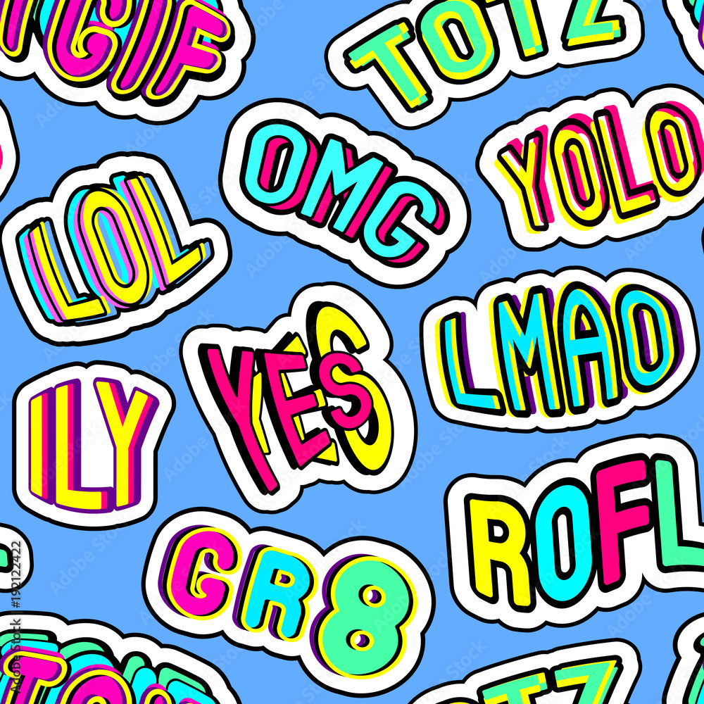 Colorful seamless pattern with patches, stickers, badges, pins with ...