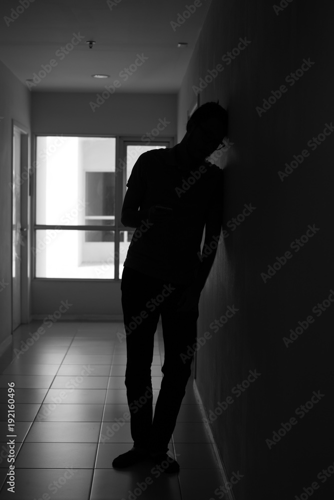 Portrait of man with sad mood. People with sadness concept, Black and ...