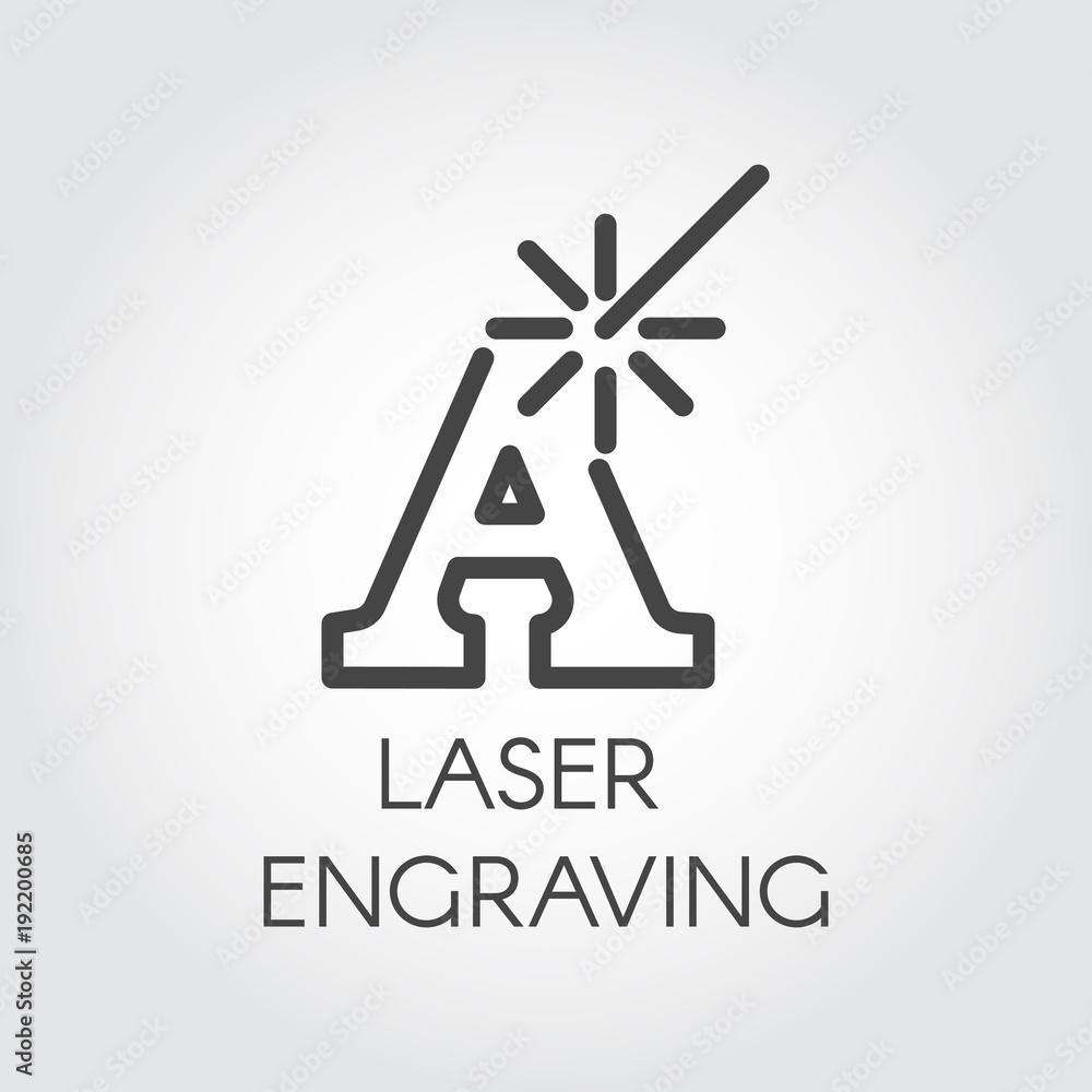 Laser engraving contour icon. Letter A and beam simplicity line label ...