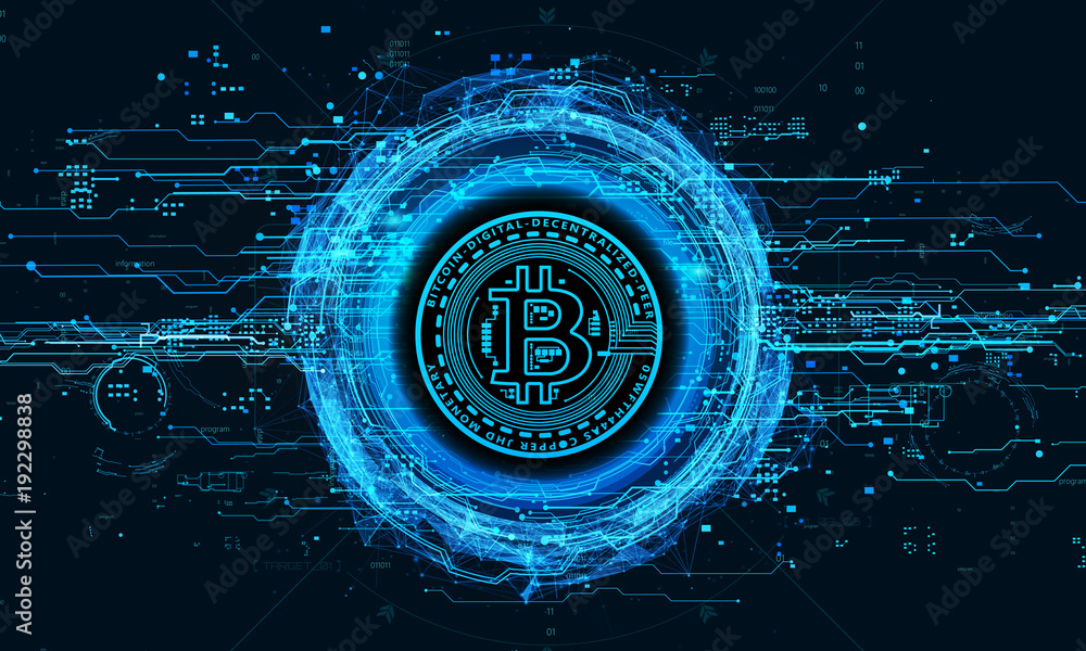 Technological background with the crypto currency bitcoin Stock ...