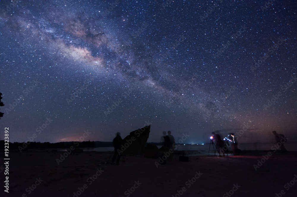 starry night sky with Milky way. image contain soft focus, blur and ...
