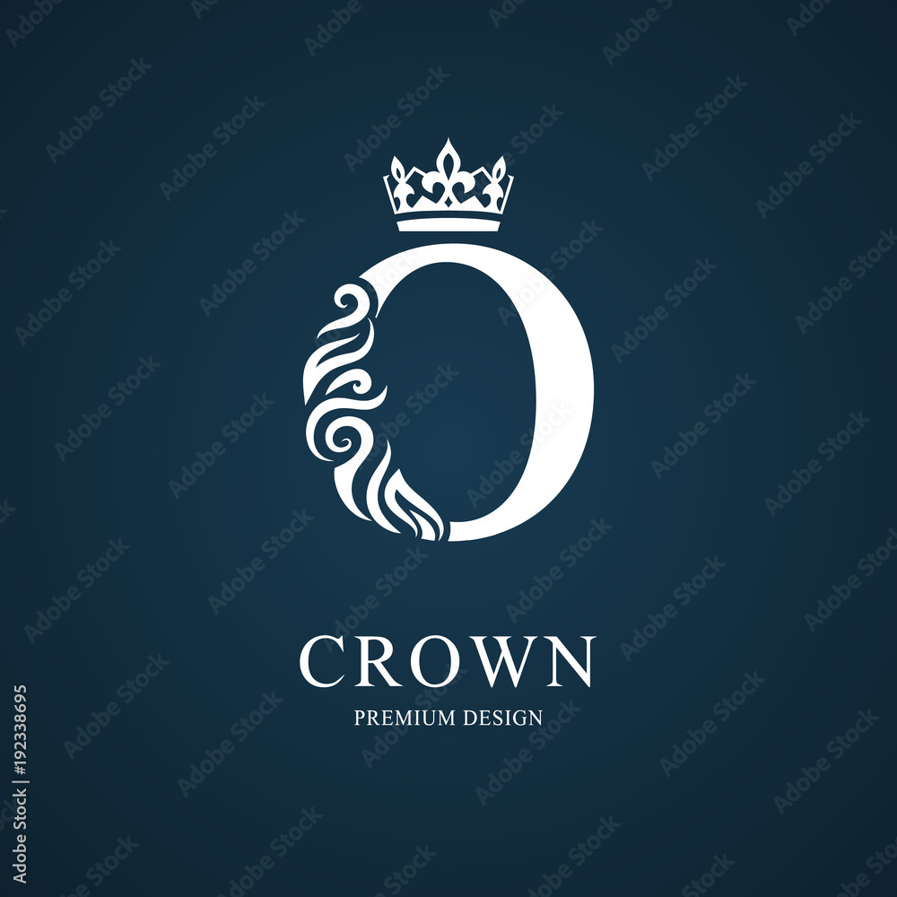 Elegant letter O with crown. Graceful royal style. Calligraphic ...