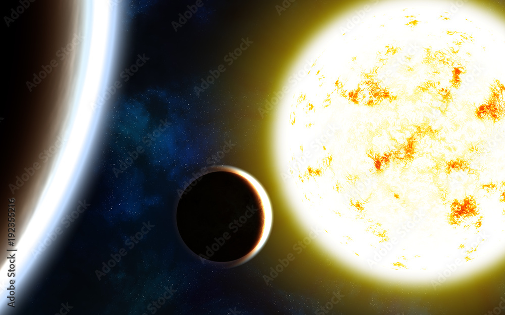 Solar system. Sun, planets and nebulae. Image in 5K resolution for ...