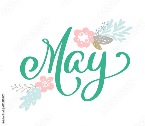 Hand sketched Hello May text as logotype and Scandinavian flowers ...
