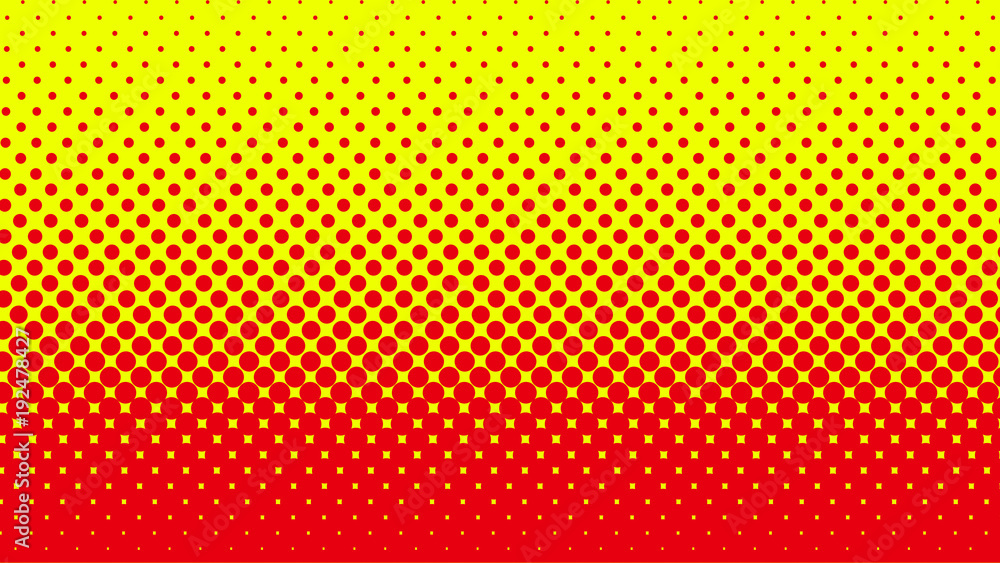 Halftone gradient pattern vertical vector illustration. Red yellow dotted halftone texture. Pop ...
