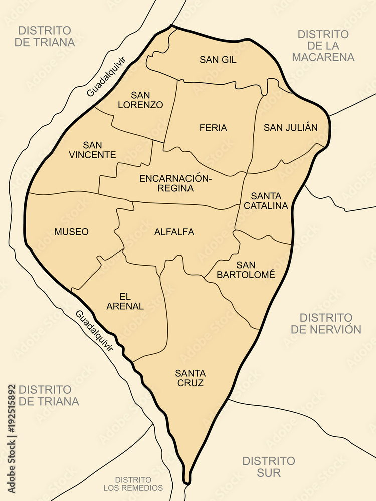 Map of the quarters of the Casco Antiguo (Ancient District) of the city ...