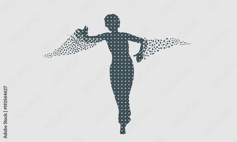 Abstract women in dancing pose textured by lines and dots pattern in ...