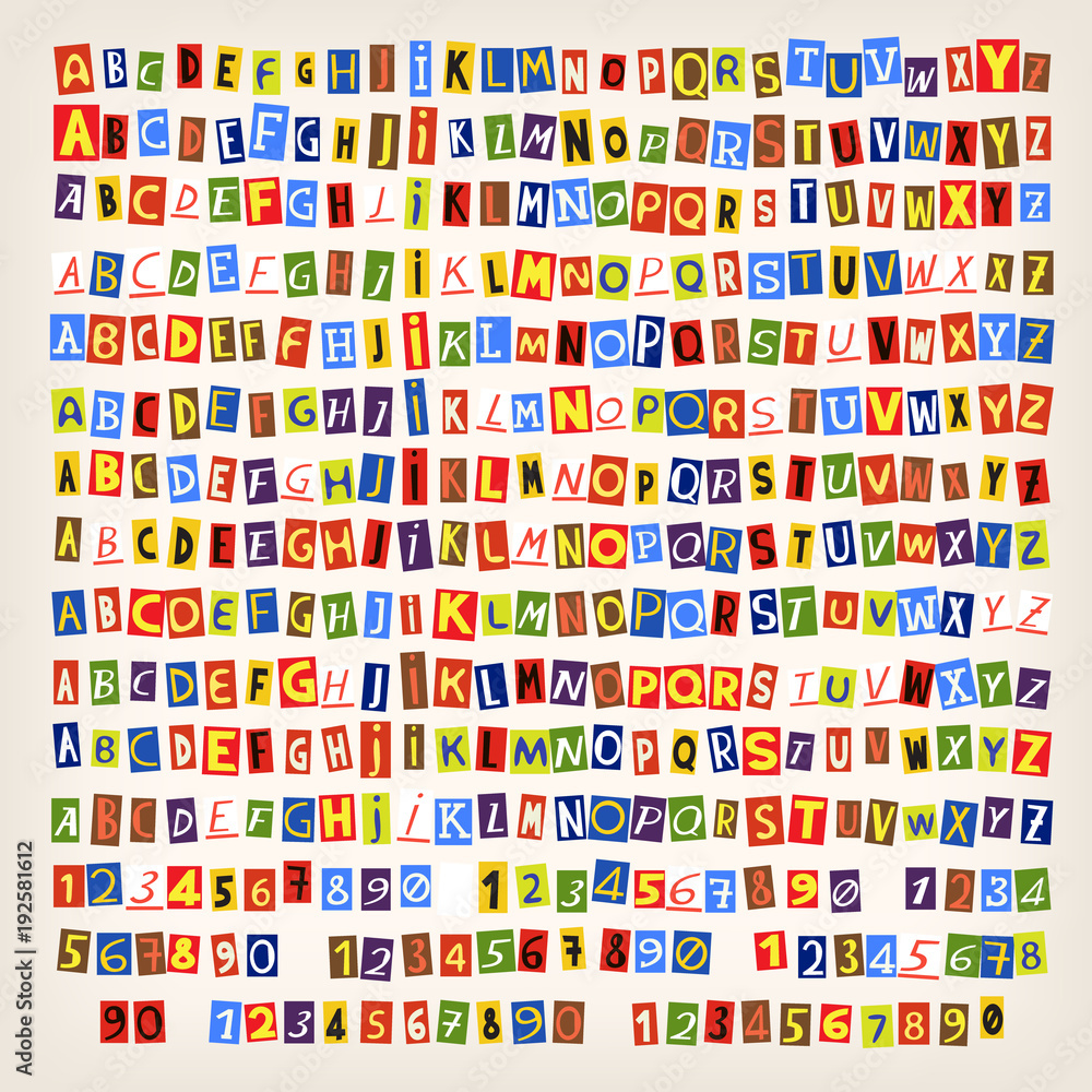 Cutout letters numbers and symbols from newspapers and magazines for ...