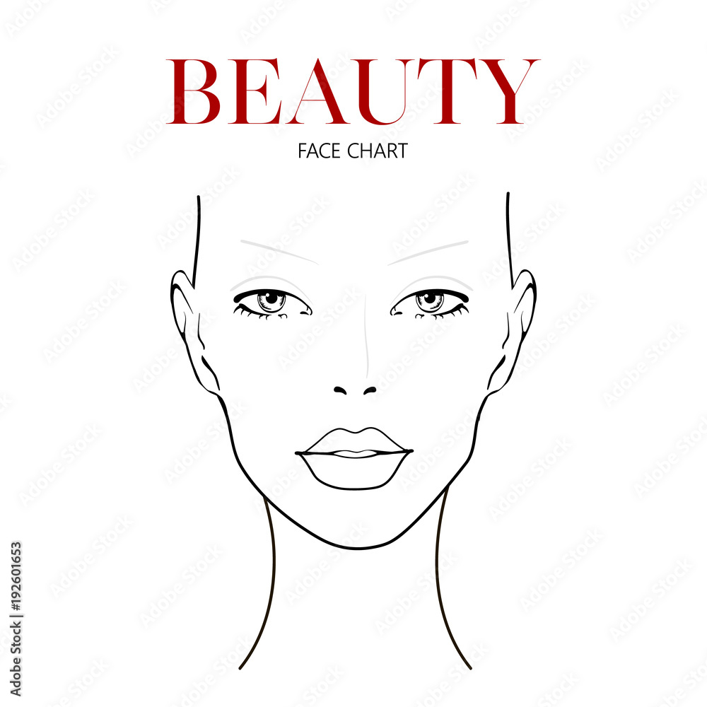 Beauty face chart. Beautiful woman with open eyes. Face chart Makeup ...