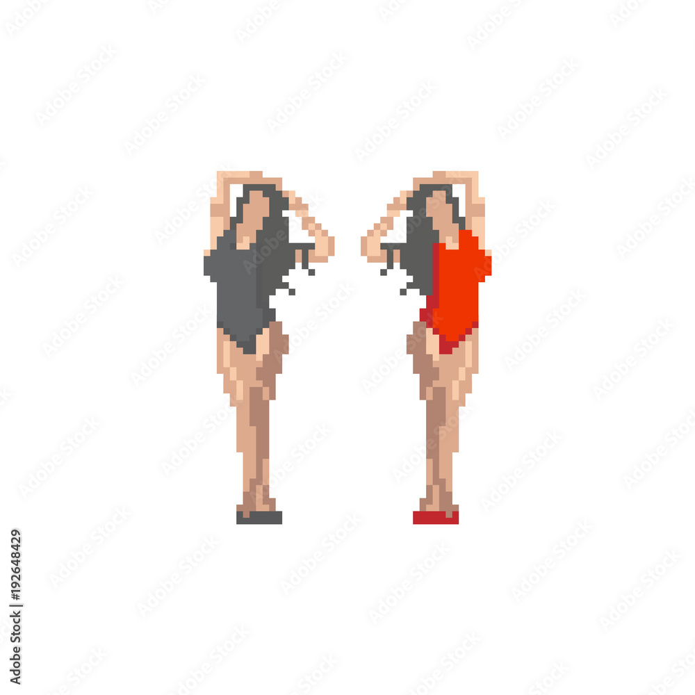 Pixel girl in a red swimsuit, vector silhouette. Stock Vector | Adobe Stock