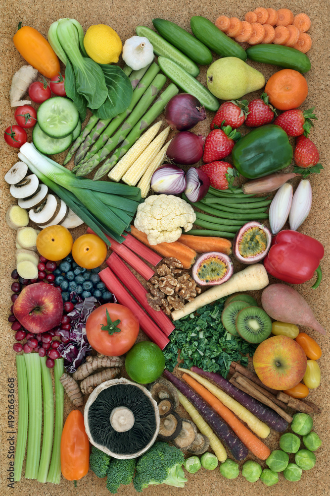 Healthy super food collection with fresh vegetables, fruit and nuts ...