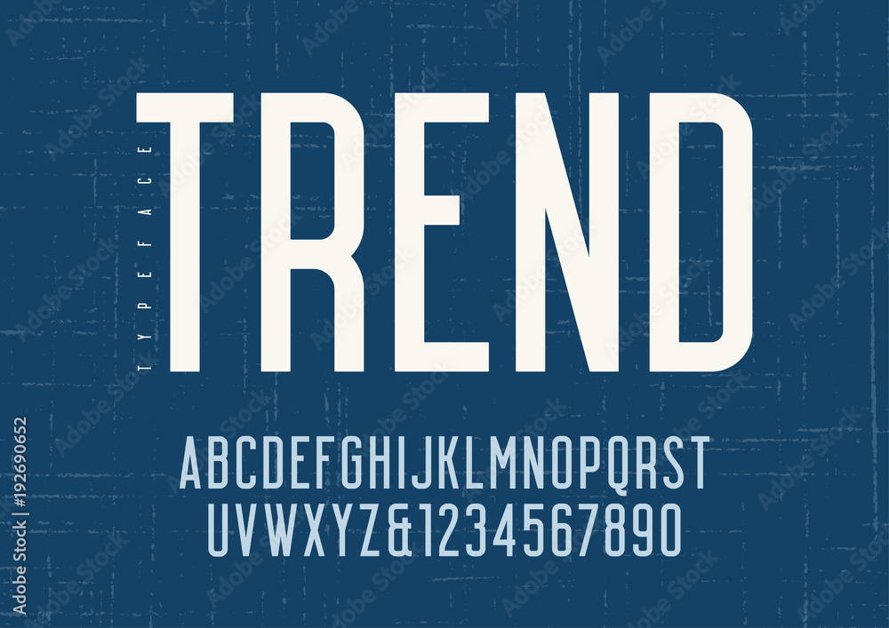 Vector sans serif condensed regular type, letters and numbers, alphabet ...