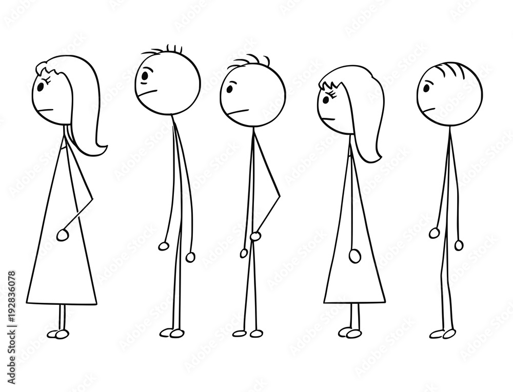 Cartoon stick man drawing conceptual illustration of group of people ...