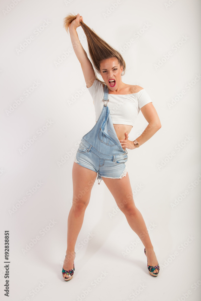 full body portrait of a young beautiful female fashion model posing ...