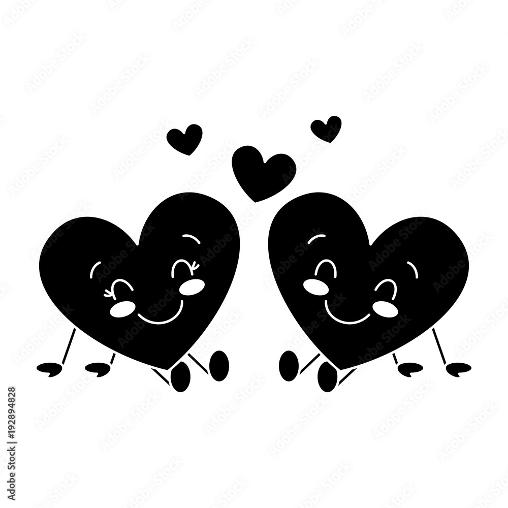 cute hearts couple sitting cartoon love relationship vector illustration black and white image Stock Vector Adobe Stock