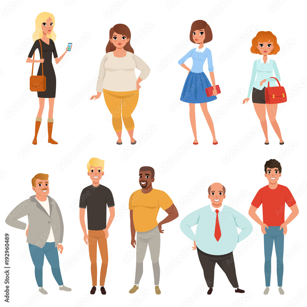 Cartoon collection of young and adult people in different poses. Men ...