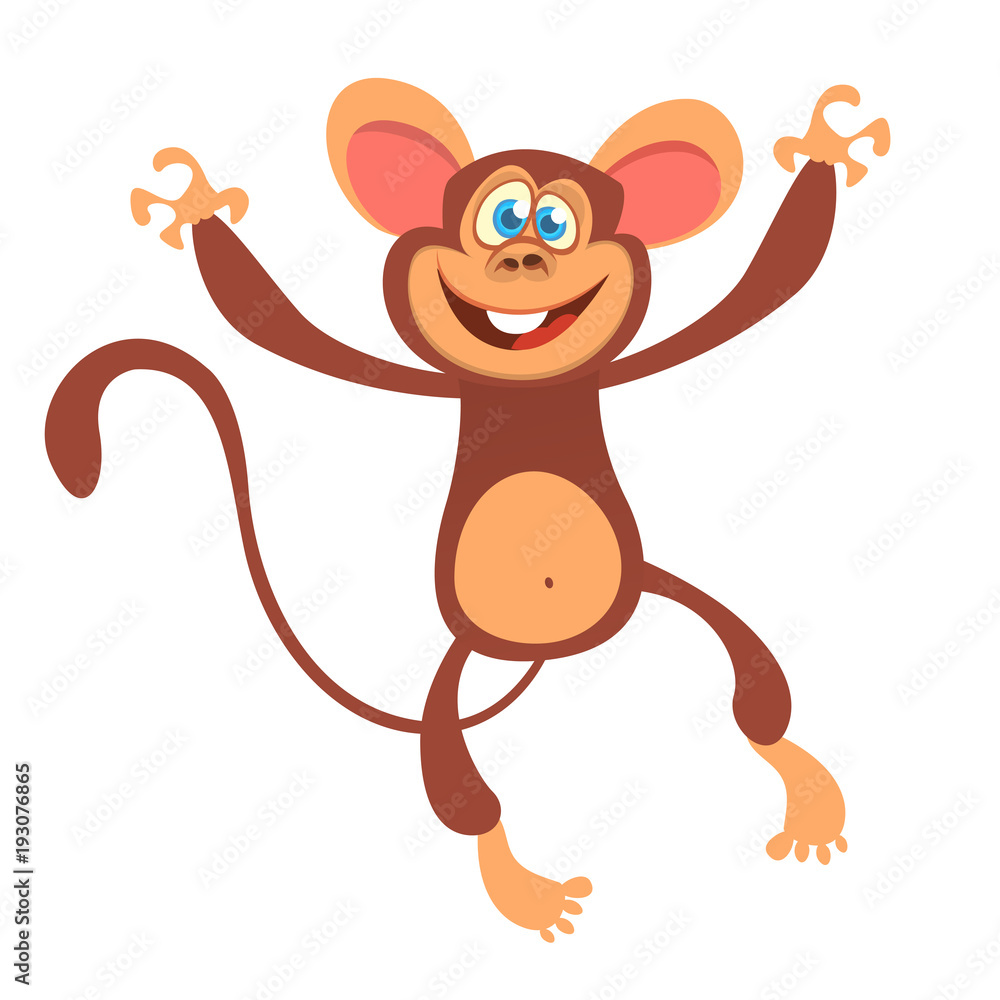 Cartoon cute chimpanzee monkey waving. Vector illustration isolated ...